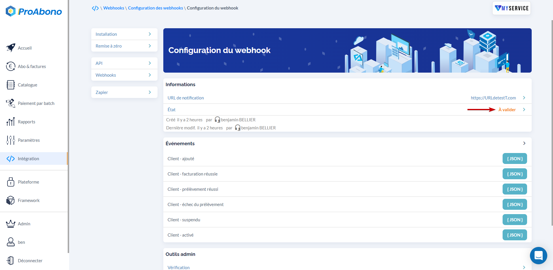 Comment valider un webhook ? – Assistance & Documentation – ProAbono